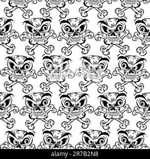 Crazy skulls seamless pattern. Skulls with angry look, red eyes, yellow ...