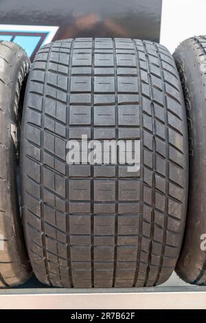 Photograph of the tread and pattern on large rubber speedway race car ...