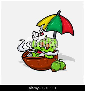 Green coconut drink cartoon character with love cute emoticon. Vector ...