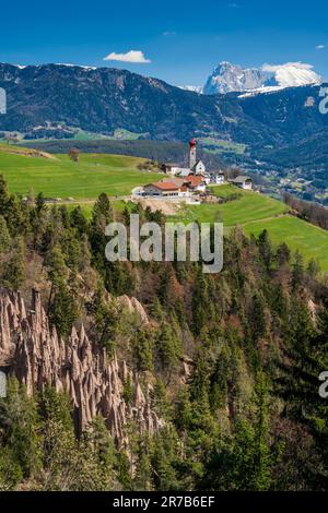 Scenic view of Ritten-Renon plateau with earth pyramids, Trentino-Alto ...