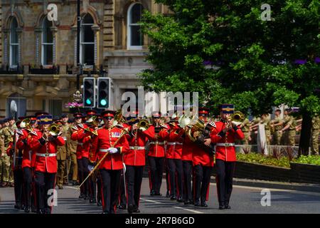 A British Army Military Band Marches Along The Mall As Part Of THe King ...