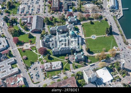 Aerial of Parliament Buildings, Victoria, Vancouver Island, BC, Canada ...