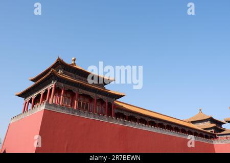 This image depicts the Meridian Gate of the Forbidden City in Beijing ...