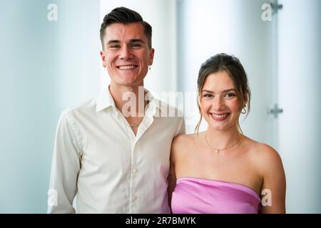 Oslo 20230614.Jakob Ingebrigtsen and partner Elisabeth Asserson during an international press ...