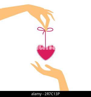 Valentine's day concept. White female hands write greeting card with ...