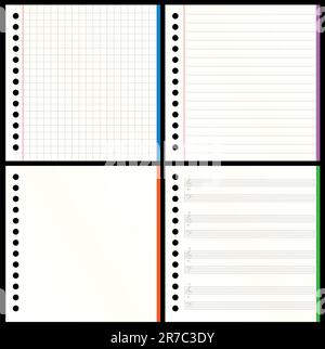 Set Empty papers for notes, journal with tape in cartoon style isolated ...