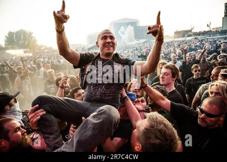 Copenhagen, Denmark. 14th June, 2023. Festival goers line up to enter ...