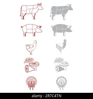 Meat and grocery line icons, signs set. Meat, Grocery, Butcher, Poultry ...