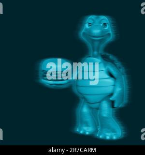 turtle cartoon is holding a triple burger, 3d illustration Stock Photo ...