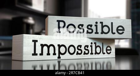 Possible, impossible - words on wooden blocks - 3D illustration Stock ...