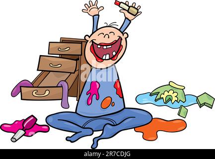 illustration of baby boy and terrible mess Stock Vector Image & Art - Alamy