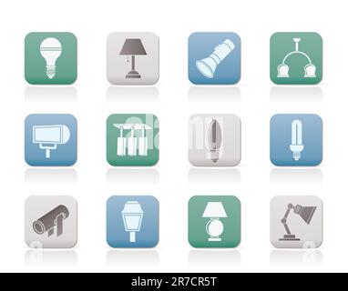 different kind of lighting equipment - vector icon set Stock Vector ...