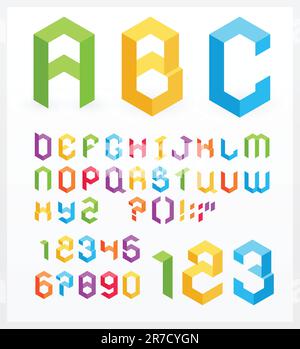 Paper font, 3d ribbon type, creative graphic typeface, origami english ...
