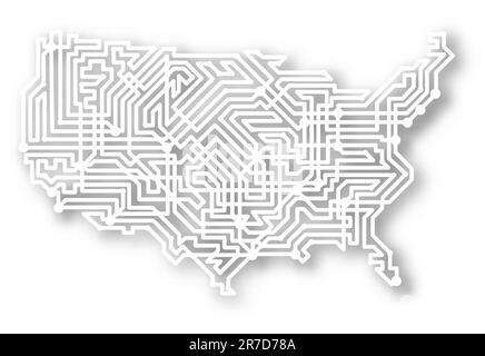 Editable vector illustrated map of the USA with color shadow made using ...