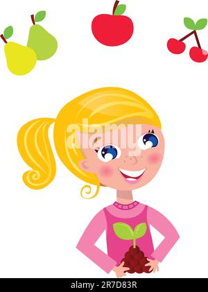 A vector illustration of a happy green-haired boy cartoon character ...