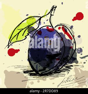 Illustration of Juicy Stylized Plum Fruit. Trendy Symbol for Website ...