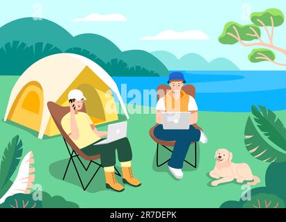 workcation, work life balance illustration Stock Photo - Alamy