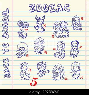 school zodiac signs, doodley set symbols Stock Vector Image & Art - Alamy