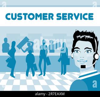 Customer support female worker talking on headset Stock Vector Image ...