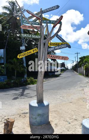 Signs on the seashore of Swallow's Bay, Tobago Stock Photo - Alamy