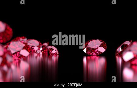 Ruby Gem Diamond group placed on dark background soft focus 3d ...