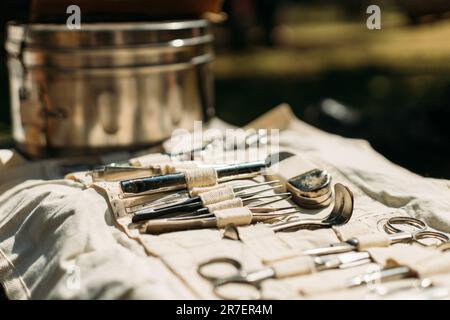 Old Medical And Surgical Instruments. Many Surgical Instruments For ...