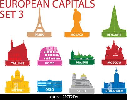 European capital symbols. Vector illustration. Set 1 Stock Vector Image ...