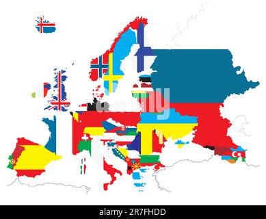 outline maps of the countries with national flags Stock Vector Image ...