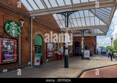 Grantham, Lincolnshire, UK – The entrance to Grantham Train Station or ...
