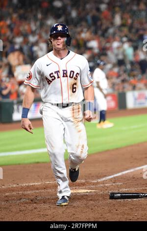Houston Astros' Jake Meyers scores on a hit by Jeremy Peña during the ...