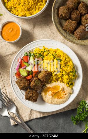 Homemade Mediterranean Falafel Plate with Rice and Hummus Stock Photo ...