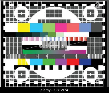 TV signal test screen, retro television color test of broadcast pattern ...