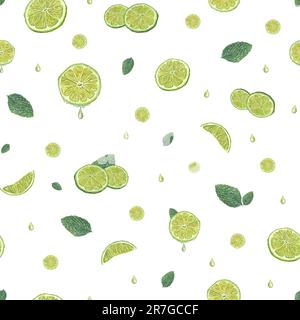 Seamless pattern of fresh green mint leaves on vivid blue background ...