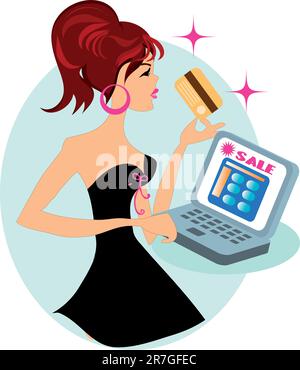 Happy shopping. Cute, beautiful girl in winter clothes with paper ...