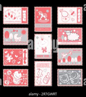 baby girl postage stamps baby icons Stock Vector Image & Art - Alamy