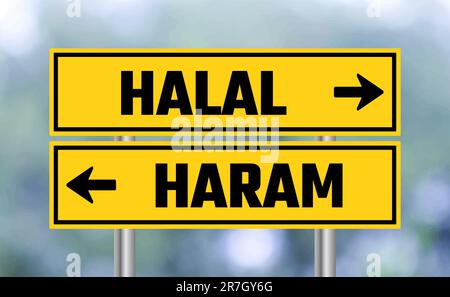Halal or haram road sign on cloudy sky background Stock Photo - Alamy