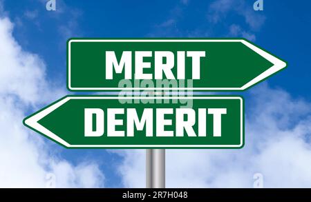 Merit or demerit road sign on cloudy sky background Stock Photo - Alamy