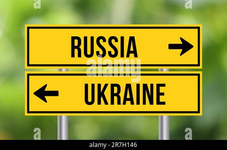 Ukraine road sign on blur background Stock Photo - Alamy