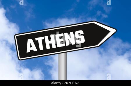 Athens road sign on cloudy sky background Stock Photo - Alamy