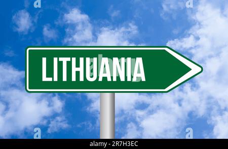 Lithuania road sign on blue sky background Stock Photo - Alamy
