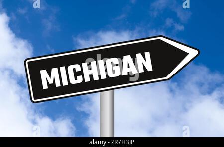Michigan road sign on blue sky background Stock Photo - Alamy