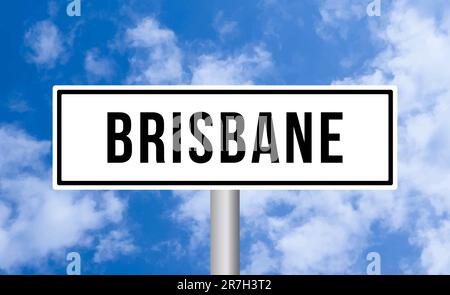 Brisbane road sign on cloudy sky background Stock Photo - Alamy