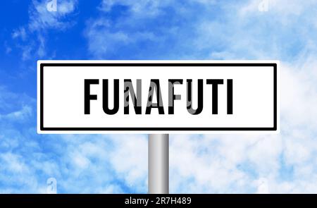 Funafuti road sign on blue sky background Stock Photo - Alamy