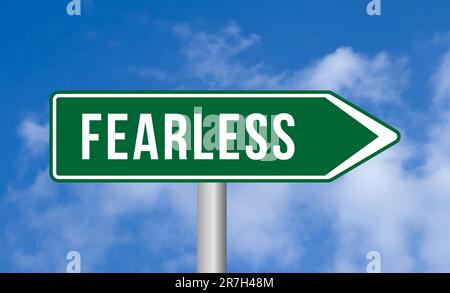 Fearless road sign on cloudy sky background Stock Photo - Alamy