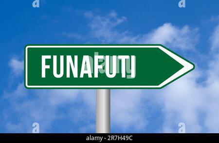 Funafuti road sign on blue sky background Stock Photo - Alamy