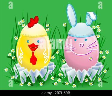 Kid with Easter colored eggs and bunny Stock Vector Image & Art - Alamy