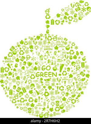 go green eco pattern apple on white backdrop - bulb, leaf, globe, drop ...