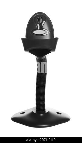 Stand with barcode scanner isolated on white Stock Photo - Alamy