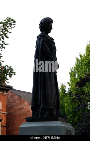 The statue of Margaret Thatcher standing in her birthplace, the town of ...