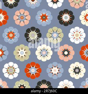 Vector illustration of multicolored funky flowers abstract pattern on ...